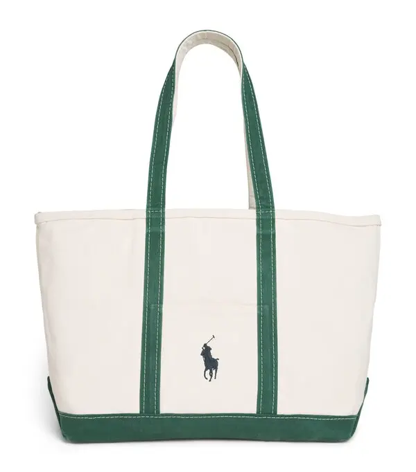 Polo Ralph Lauren Cotton Canvas Tote Bag With Pony Logo - Neutral