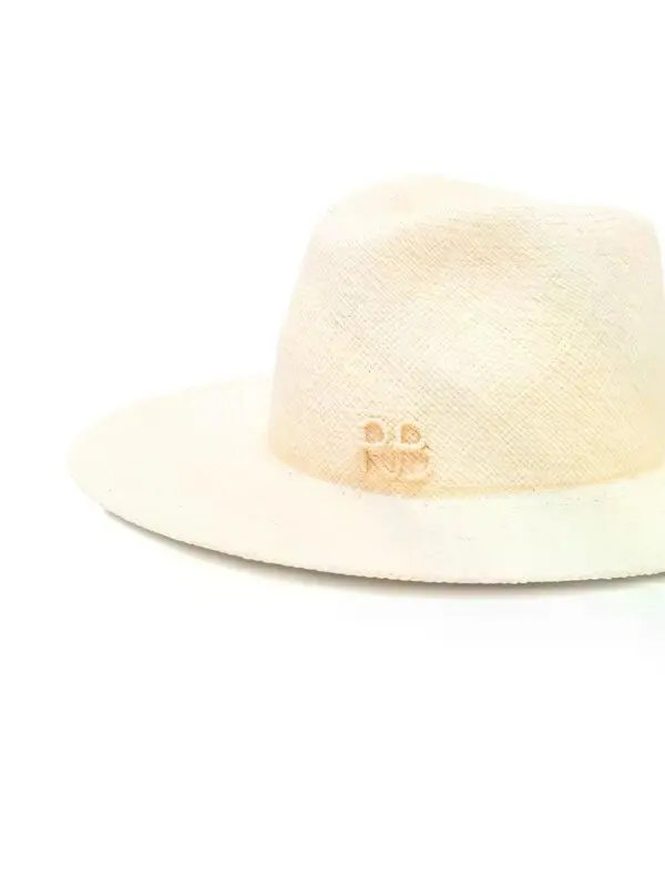 Ruslan Baginskiy Straw Fedora Hat With Pearl Chain