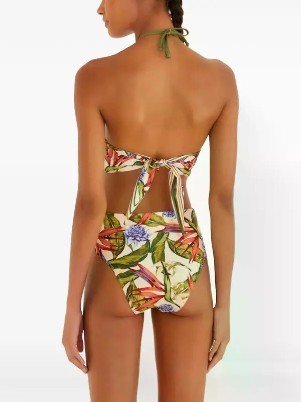 Farm Rio Strelitzia Cut-out Floral-print Halterneck Swimsuit - Neutrals