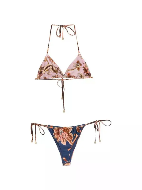 Zimmermann Aster Floral-print Spliced Bikini - Blue