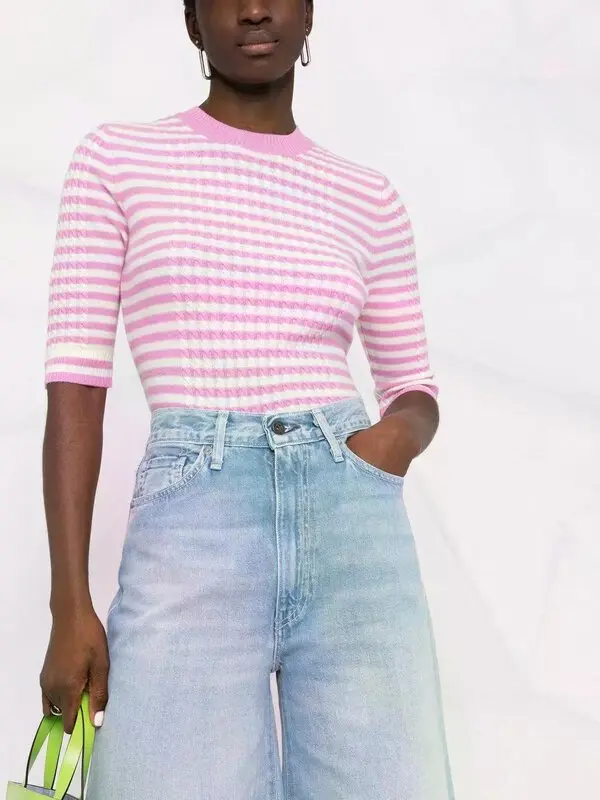 GANNI Striped Cashmere-wool Blend Top
