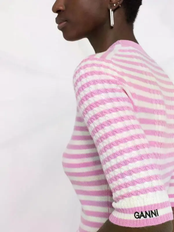 GANNI Striped Cashmere-wool Blend Top