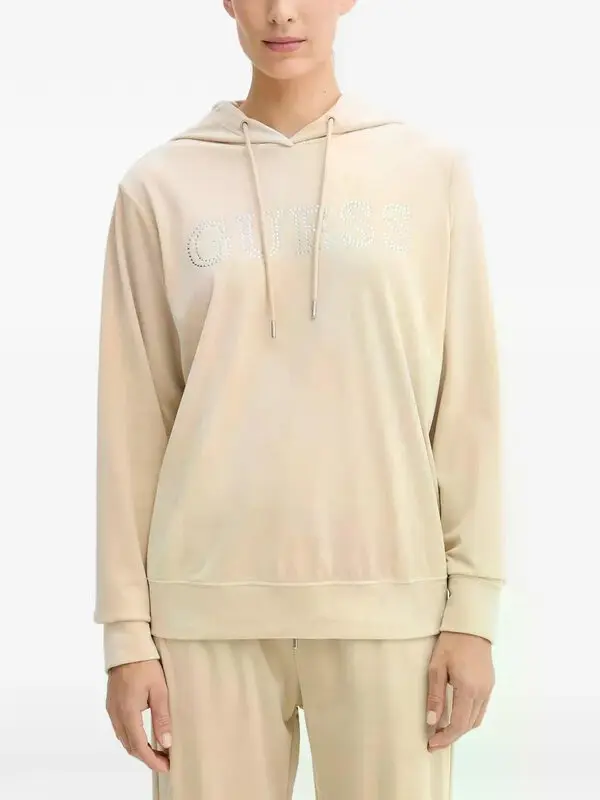 Guess Logo Embellished Hoodie - Neutrals