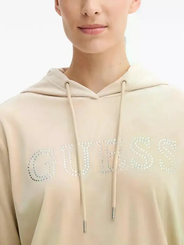 Guess Logo Embellished Hoodie - Neutrals