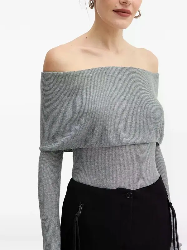 Guess Off-shoulder Ribbed Knit Long-sleeve Top