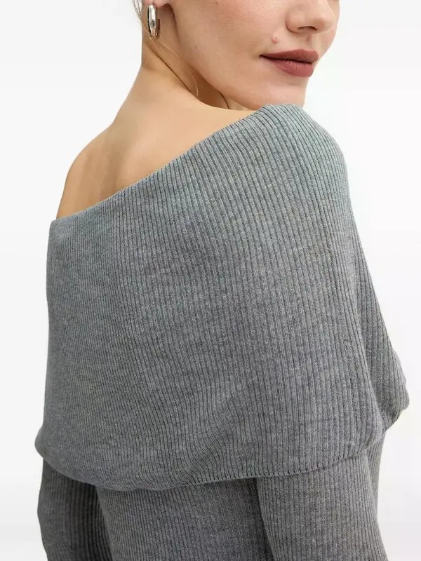 Guess Off-shoulder Ribbed Knit Long-sleeve Top