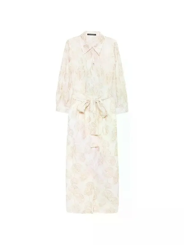 LUISA CERANO Leaf-embroidered Belted Midi Dress - Neutrals