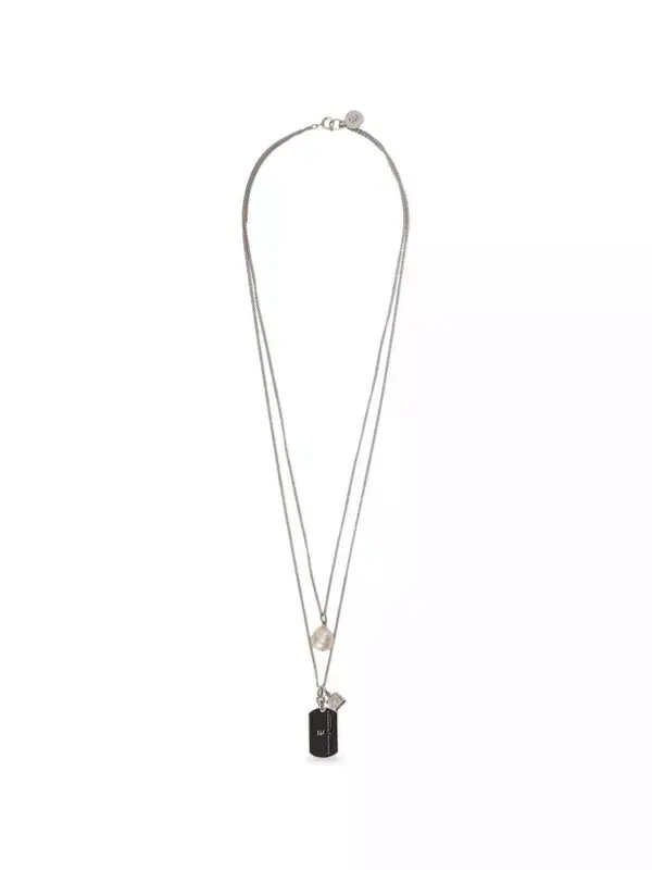 Ermanno Scervino Faux-pearl Dog-embellished Dog Tag Necklace - Silver