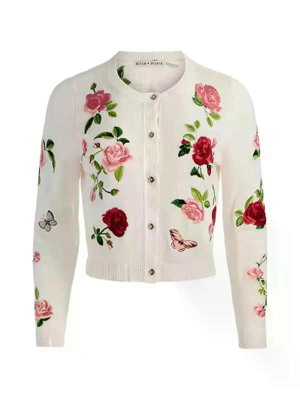 Alice + Olivia Floral-embroidered Cardigan - Neutrals