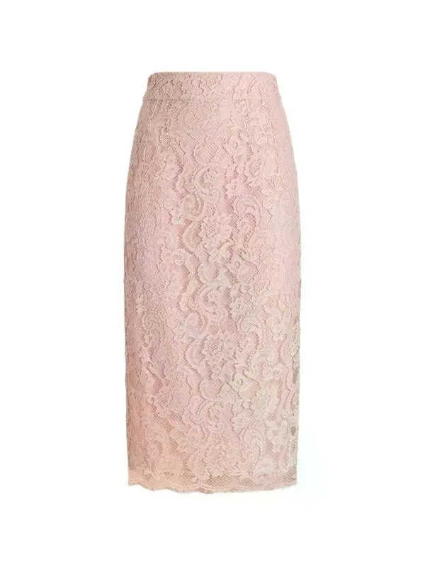 Dolce & Gabbana Floral Lace Midi Skirt - Pink