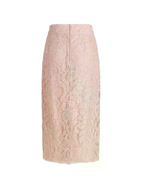 Dolce & Gabbana Floral Lace Midi Skirt - Pink