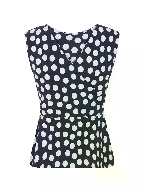 Chiara Boni La Petite Robe Black Polka Dot Sleeveless Wrap Top - Blue