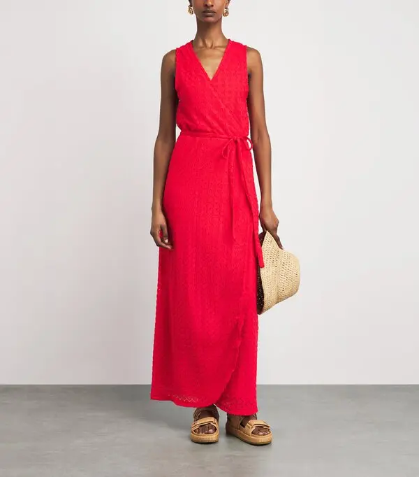 Melissa Odabash Crochet Zima Tie-waist Kaftan - Red
