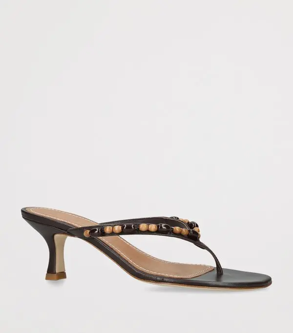 Staud Leather Beaded Freja Heeled Sandals 60 - Brown