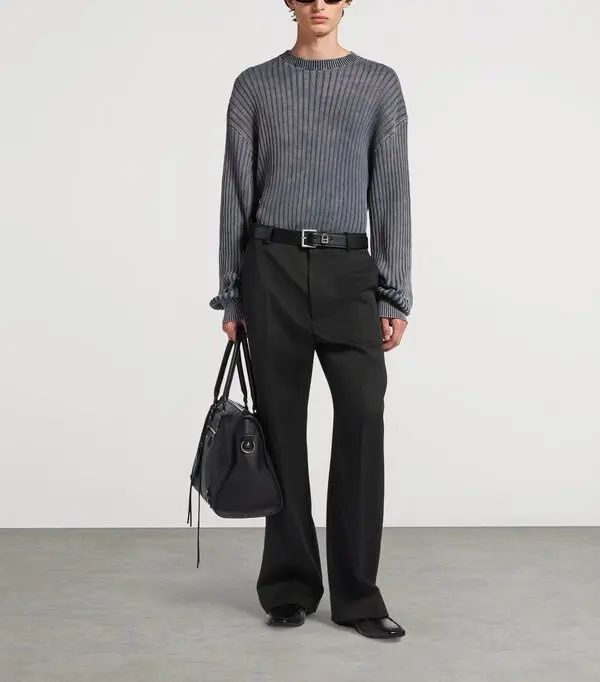 Balenciaga Wool Frayed Wide-leg Trousers