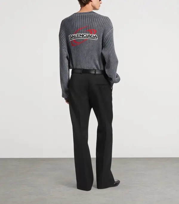Balenciaga Wool Frayed Wide-leg Trousers