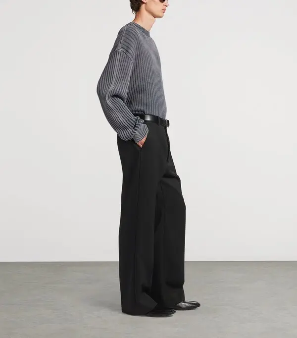 Balenciaga Wool Frayed Wide-leg Trousers