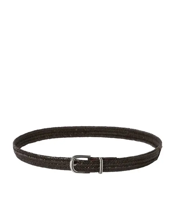 Brunello Cucinelli Leather-blend Braided Belt - Brown