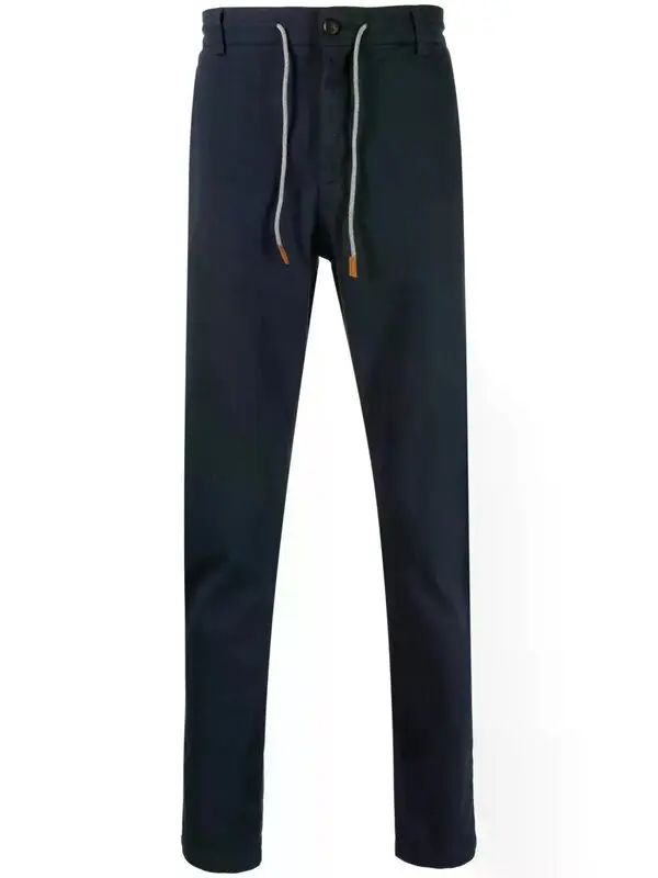 Eleventy Tapered Cotton-blend Drawstring Chinos - Blue