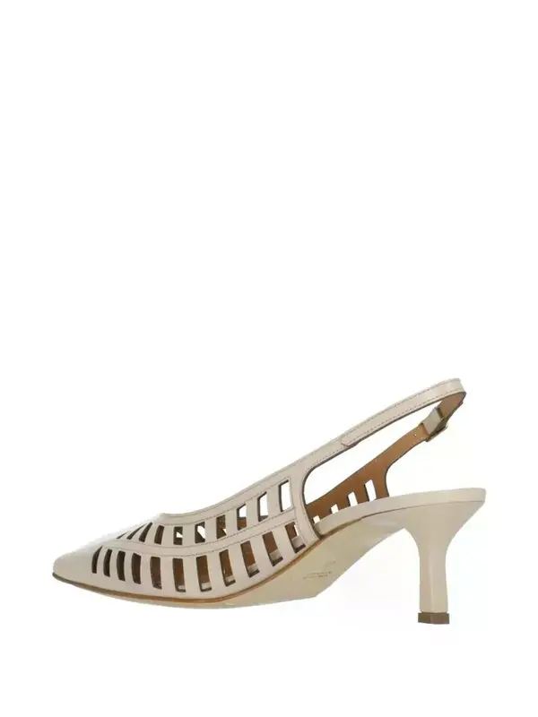 JULIE DEE Cream Leather Cage Detail Slingback Pumps