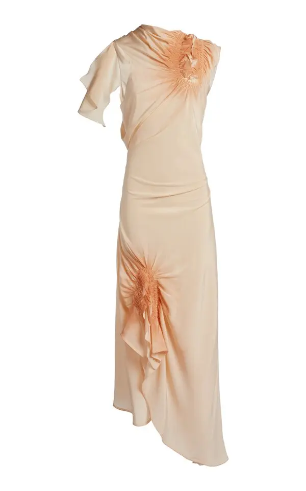 Victoria Beckham Smocked Sleeveless Silk Maxi Dress - Orange