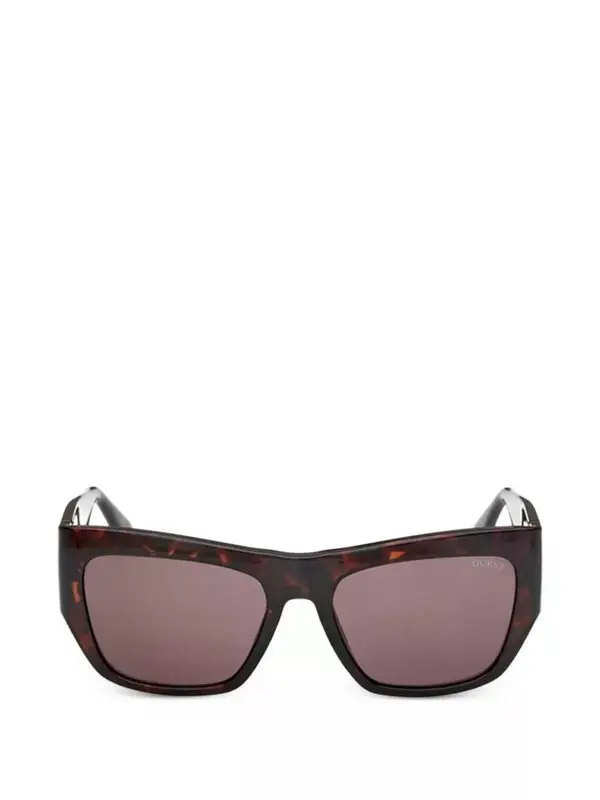 Guess Tortoiseshell-effect Logo Plaque Rectangle Sunglasses - Brown