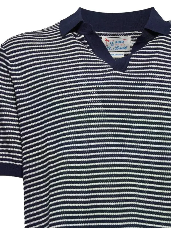 MC2 SAINT BARTH Striped Open-collar T-shirt - Blue
