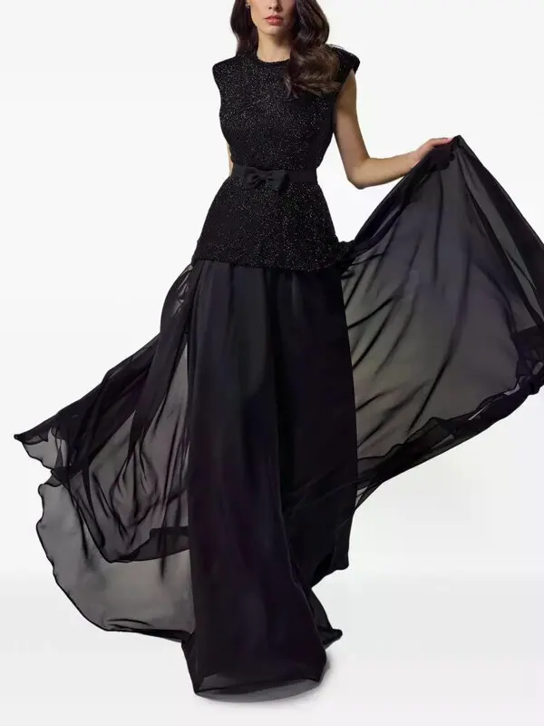 SILK LOVE & LACE Sequin-embellished Belted Dress - Black