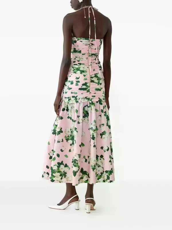 Carolina Herrera Rose-print Gathered Midi Dress
