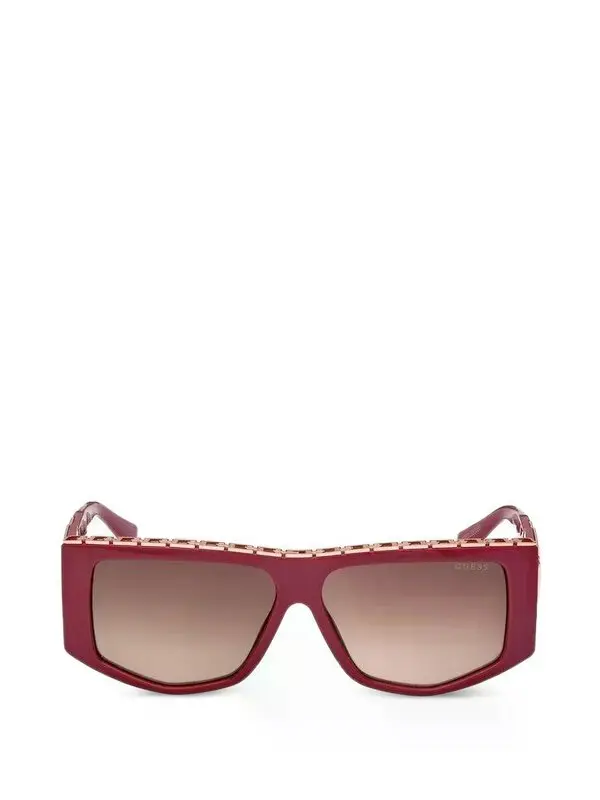 Guess Logo Plaque Geometric Frame Sunglasses - Red