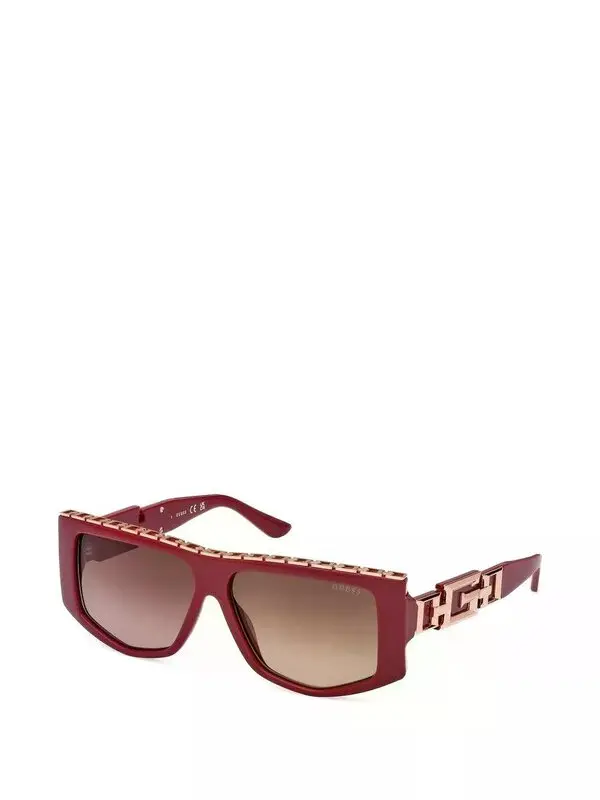 Guess Logo Plaque Geometric Frame Sunglasses - Red