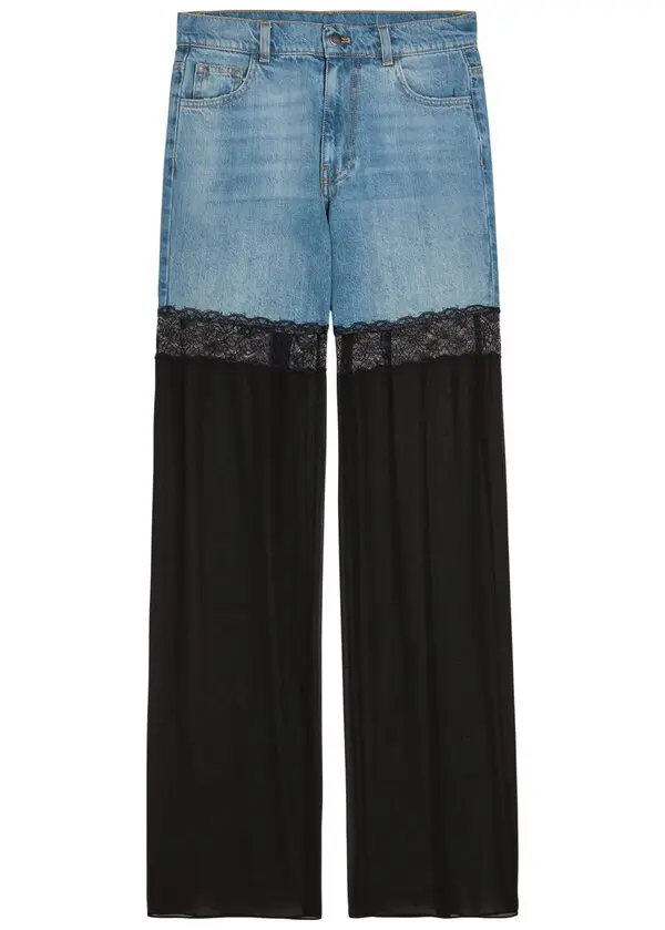 NENSI DOJAKA Panelled Lace-trimmed Wide-leg Jeans - Blue