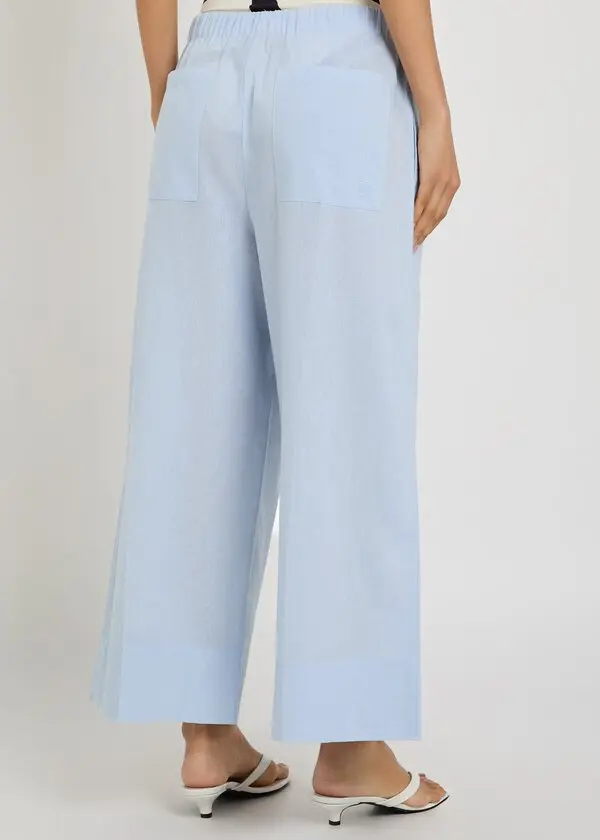TOTEME Wide-leg Cotton And Linen-blend Trousers - Light Blue