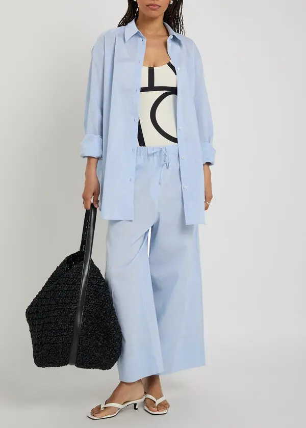 TOTEME Wide-leg Cotton And Linen-blend Trousers - Light Blue