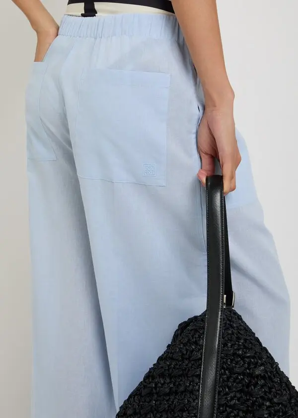 TOTEME Wide-leg Cotton And Linen-blend Trousers - Light Blue