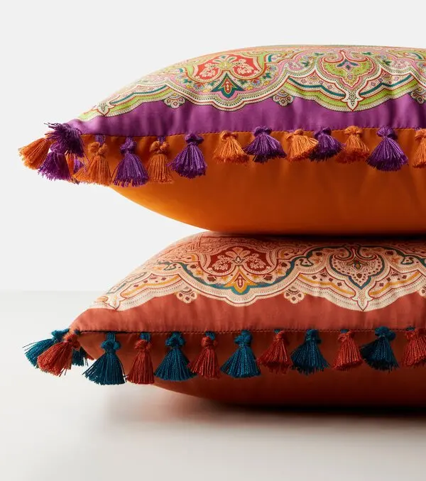 Etro Pegaso Paisley Cotton Cushion - Orange