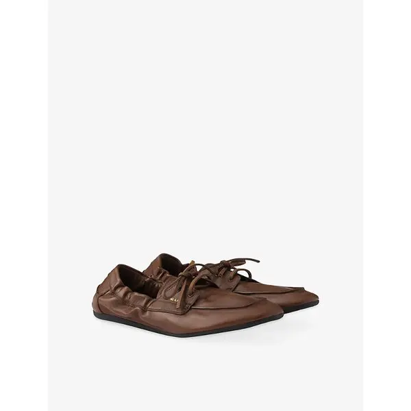 Prada Leather Boat Loafers - Brown
