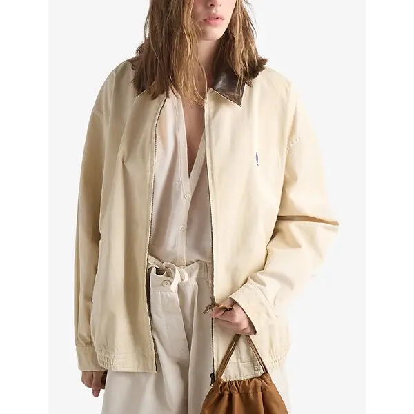 Prada Leather-collar Cotton-gabardine Blouson Jacket