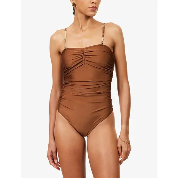 Verandah Maillot Ruched Swimsuit - Brown
