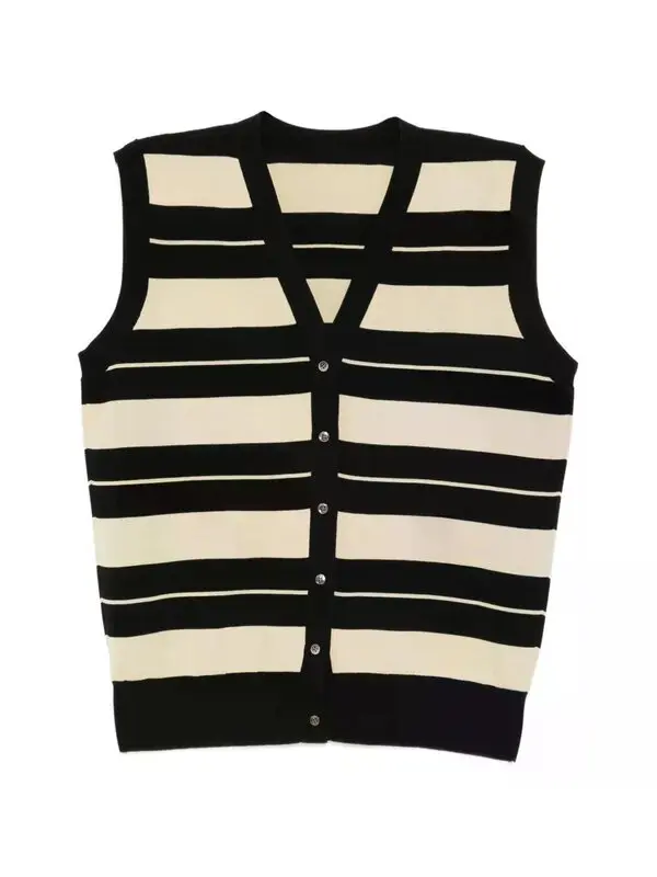 LESS Striped Buttoned Knit Vest - Black