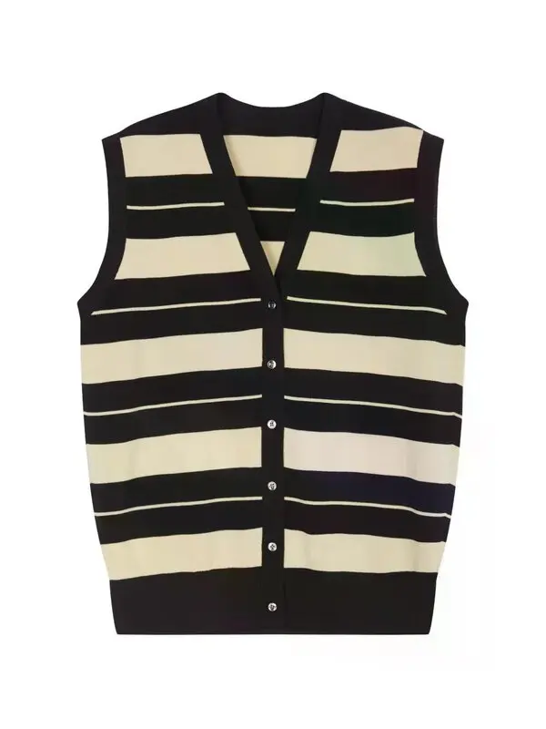 LESS Striped Buttoned Knit Vest - Black