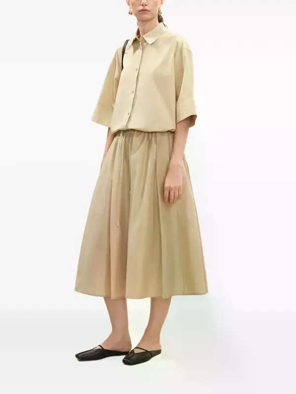 LESS Cropped Poplin Shirt With Drawstring Hem - Neutrals