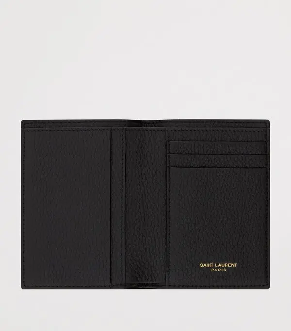 Saint Laurent Leather Cassandre Bifold Wallet - Black