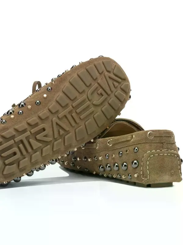 STRATEGIA SHOES Stud-embellished Suede Boat Shoes - Neutrals