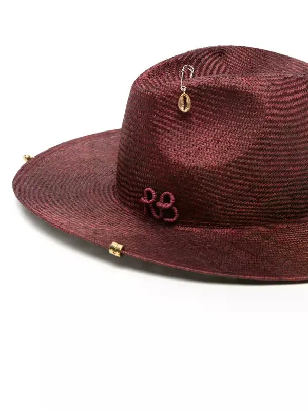 Ruslan Baginskiy Straw Fedora Hat With Chain Strap