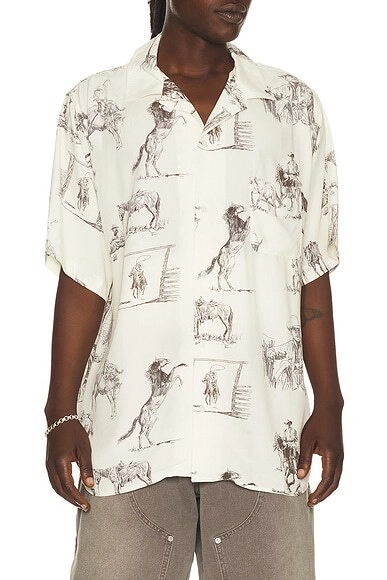 ONE OF THESE DAYS Charcoal Montage Camp Shirt - Bone