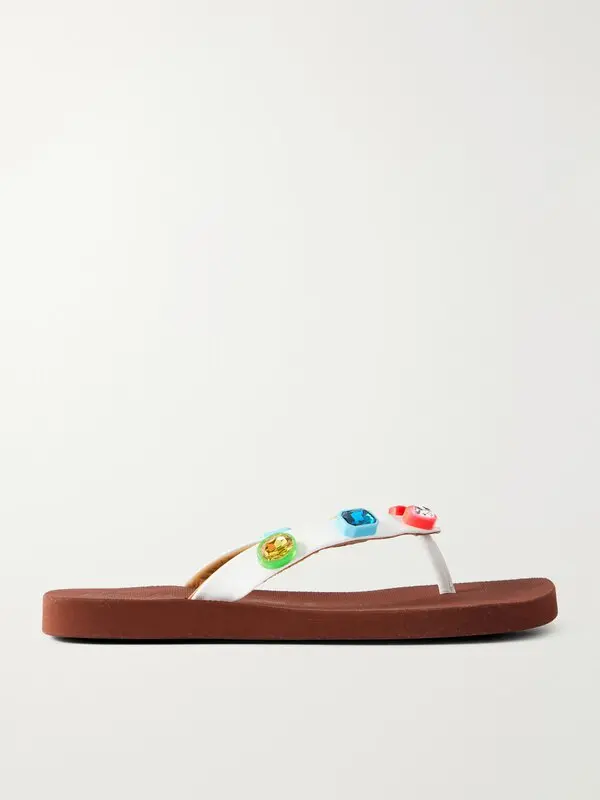 Marni Embellished Coated Flip Flops - Brown