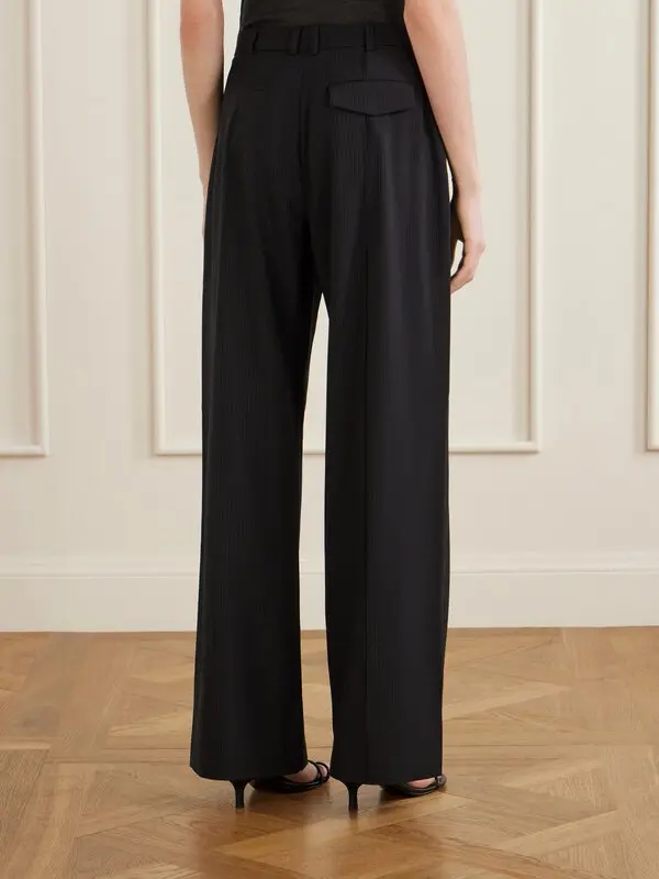 ST. AGNI Pleated Pinstriped Woven Wide-leg Trousers