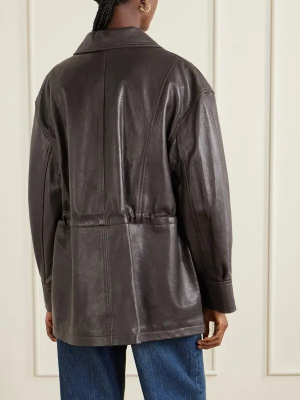 ARMA Textured Leather Jacket With Utility Pockets - Brown