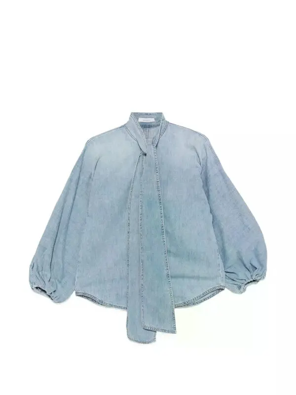 Zimmermann Indra Tie-neck Blouse In Denim
